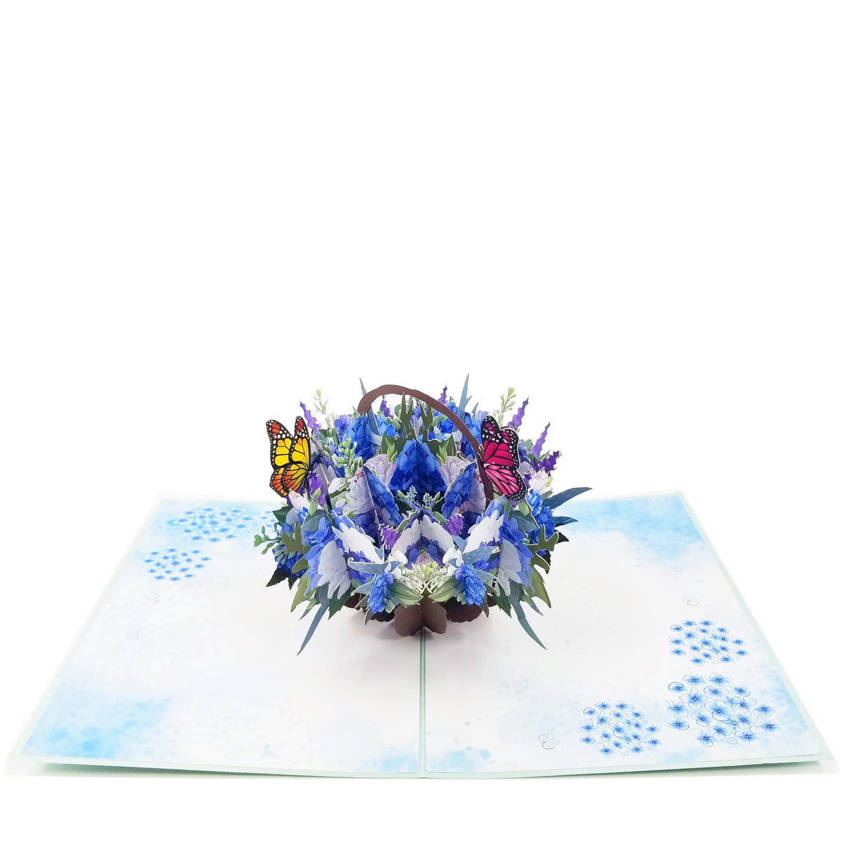 3D Blue Flowers Basket Pop Up Card | Pop Card Express